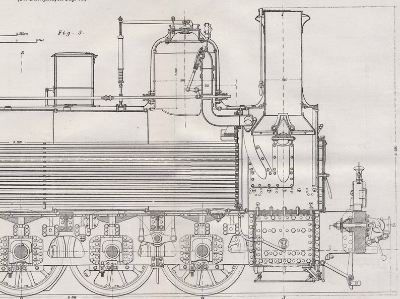1879 Large Antique Engineering Drawing Goods Locomotive for | Etsy