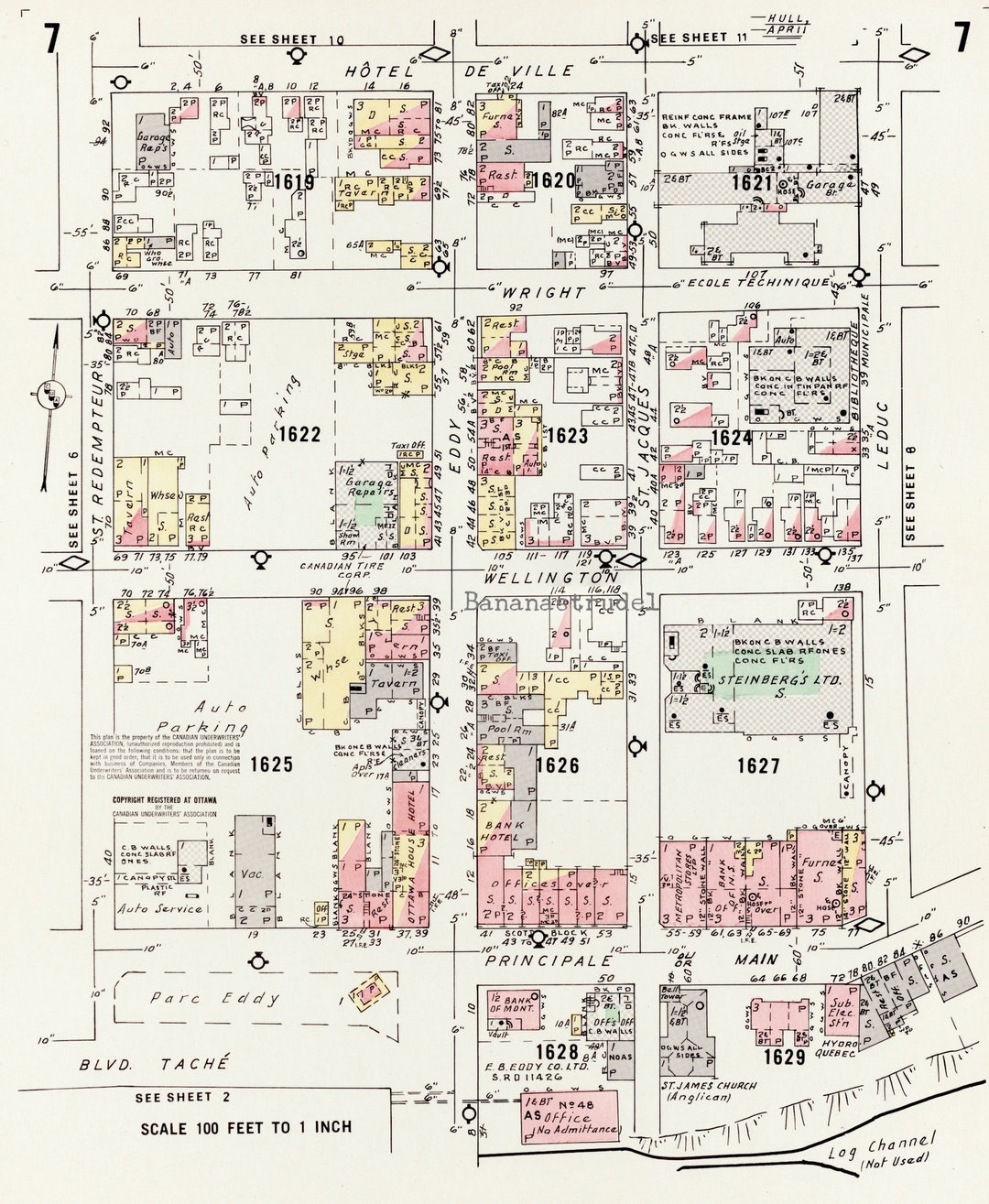 Vintage Map of Hull, Quebec - 1968 Fire Insurance Map - Sheet 7 & 8 ...