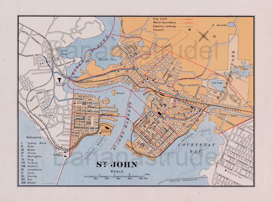 1915 Antique City Map of Saint John, New Brunswick, Canada - Etsy