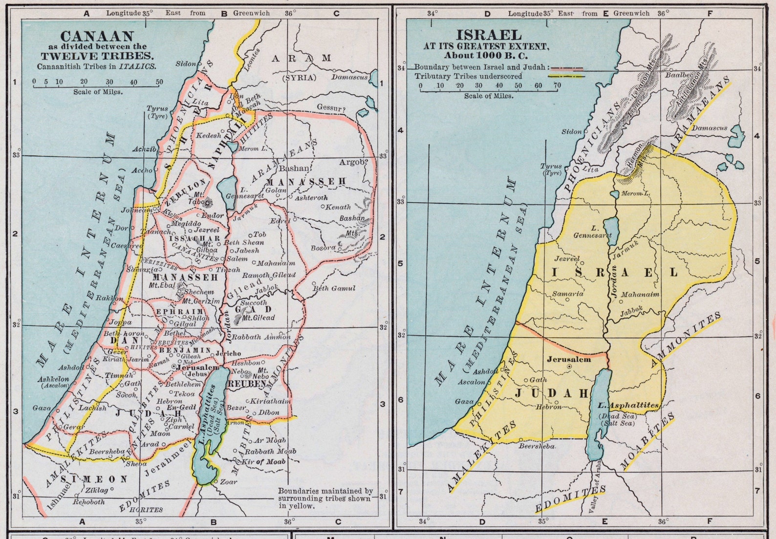 1902 Antique Map of Jerusalem - Israel - Canaan - Sinai Peninsula ...