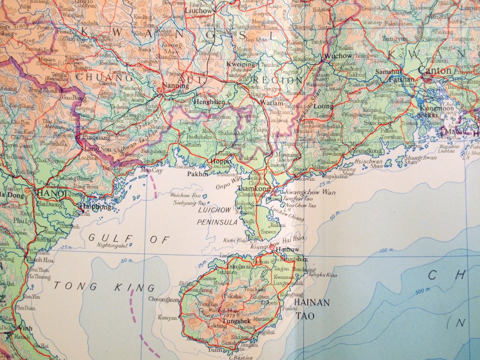 1958 Large Vintage Map of Southern China - Hong Kong - Shanghai ...