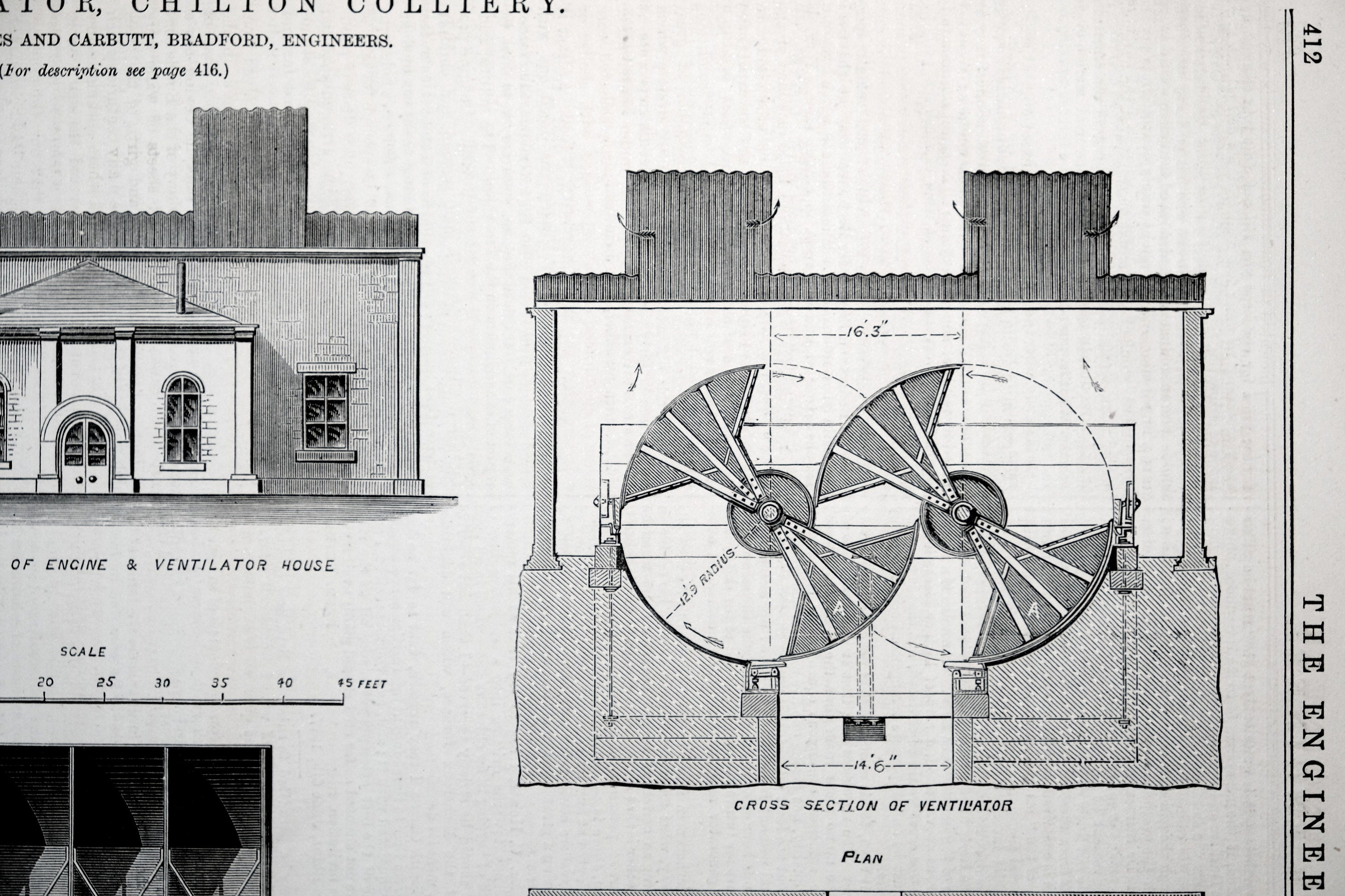 1877 Large Antique Print of a Mine Ventilator Chilton | Etsy