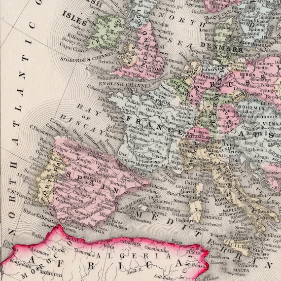 1867 Antique Hand-coloured Mitchell Map of Europe - Etsy