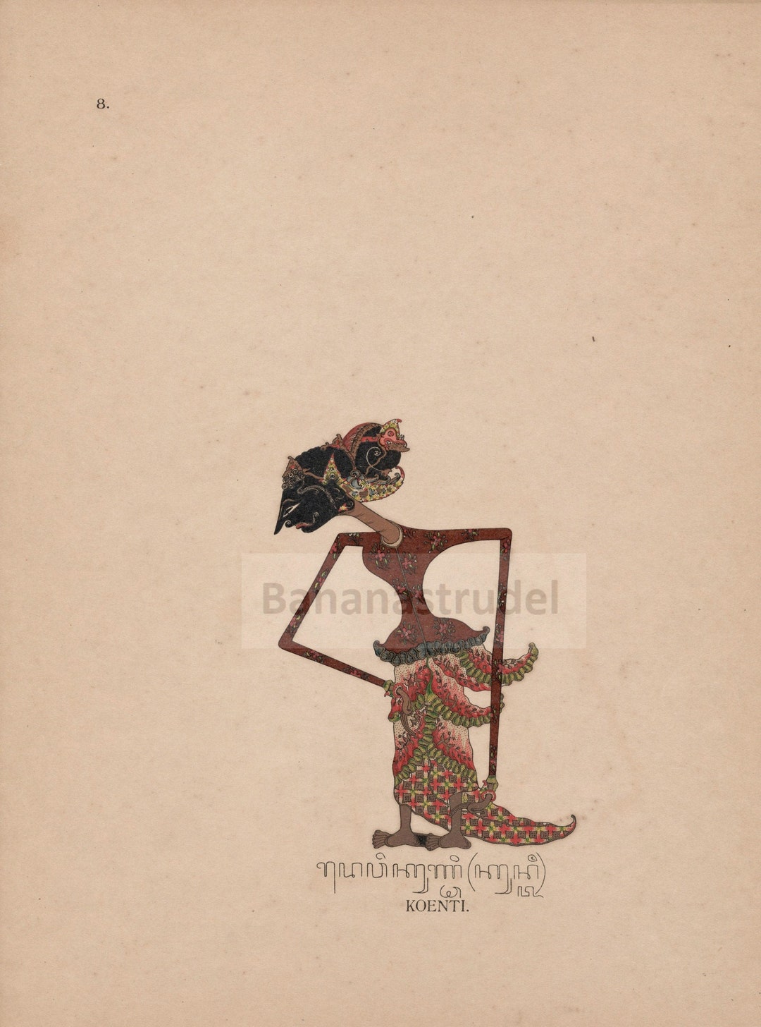 1javanese Dancer - Wayang Figure - Kent - Antique Handcoloured Print ...