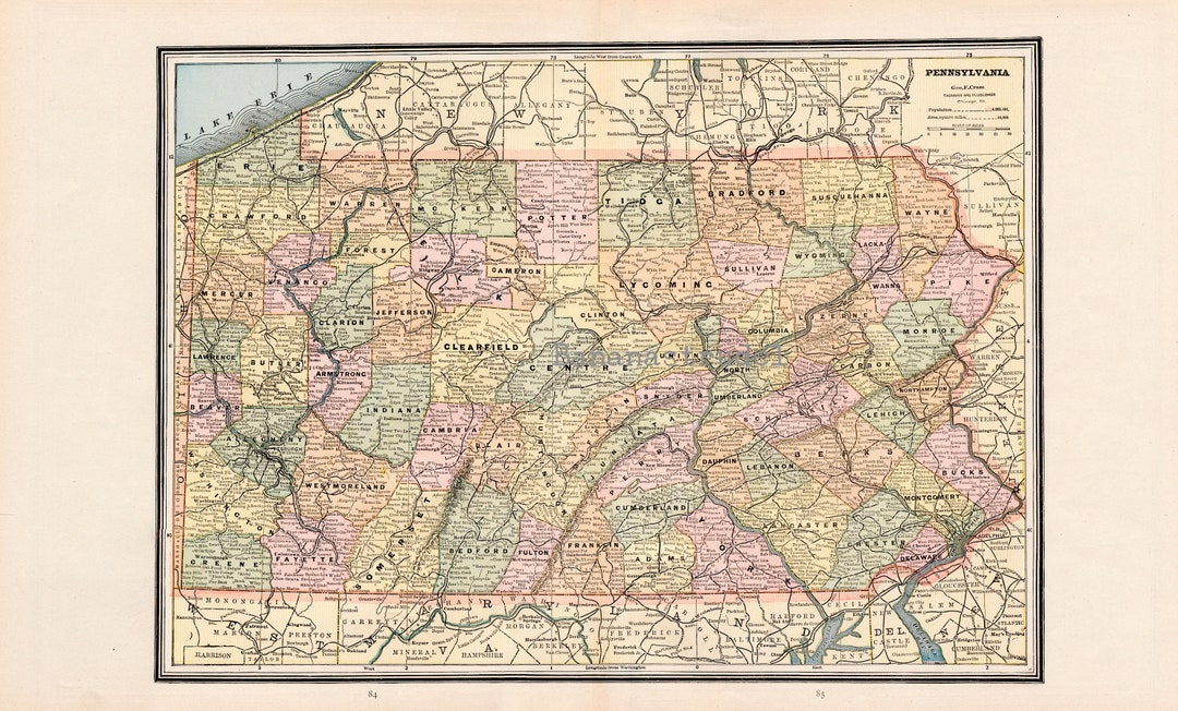 Large Antique Map of Pennsylvania - Published 1888 - Etsy