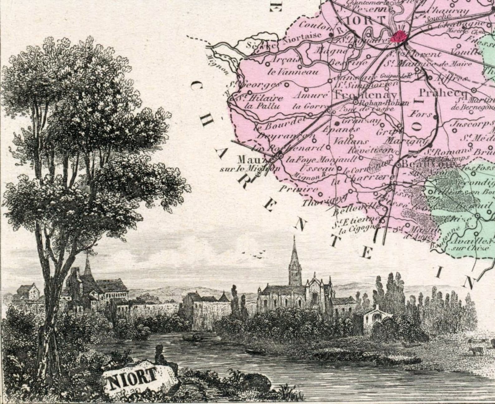 1883 Antique Map of Deux-Sevres France Hand-Coloured | Etsy