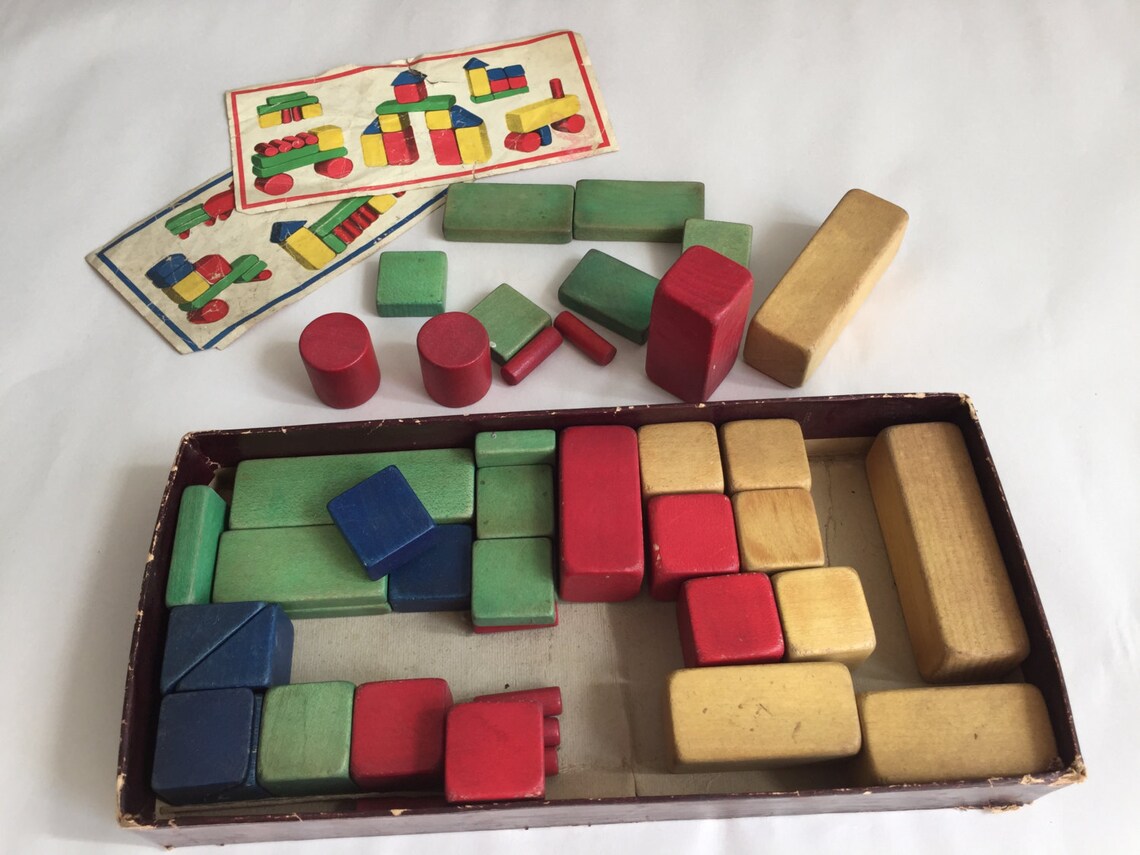 40-pc. Pre-1950s Vintage Building Blocks Set Retro Wooden | Etsy