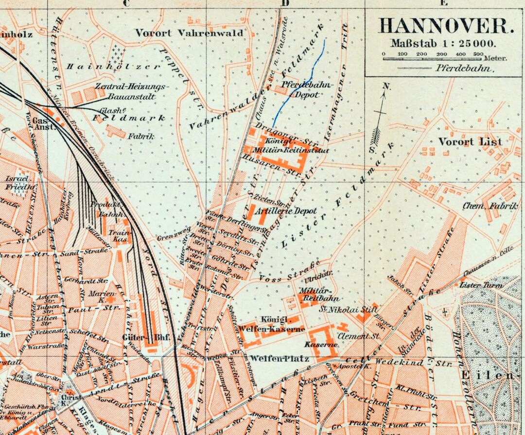 Antique Map of Hanover, Germany - 1895 Vintage German Map of Hannover ...
