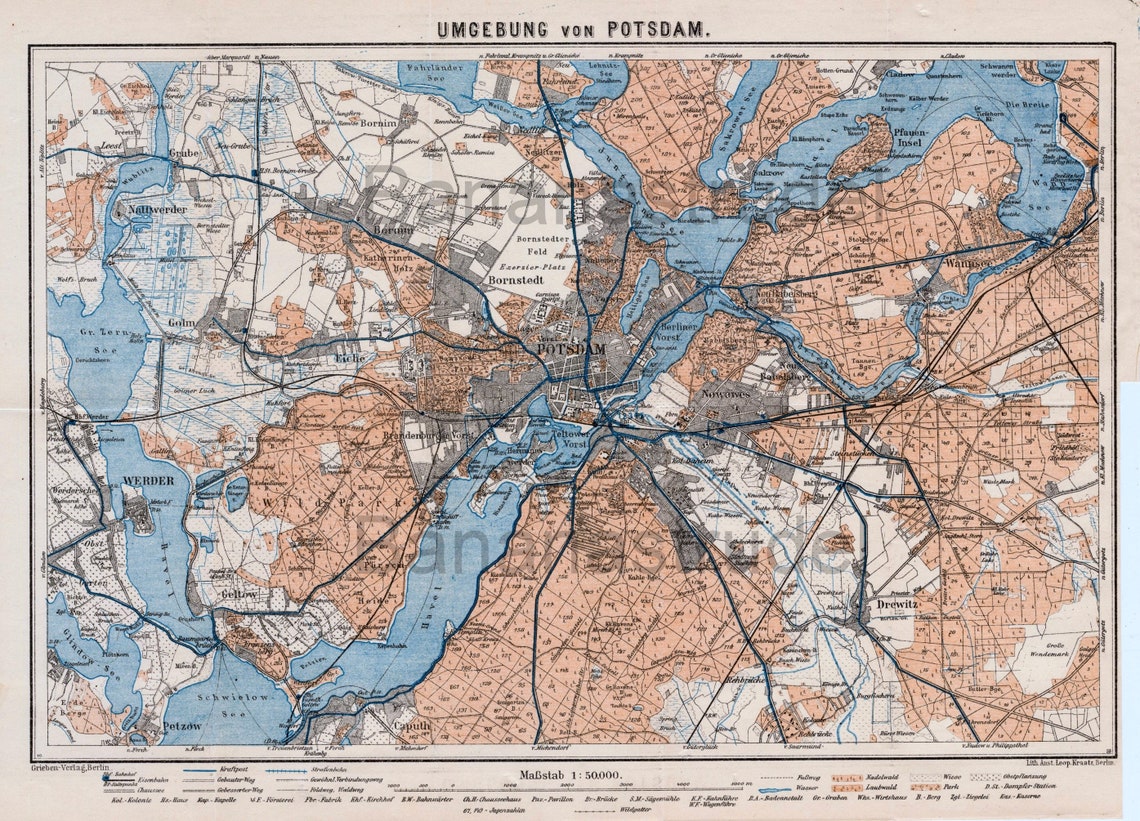 1933 German Antique City Map of Potsdam and Environs - Etsy