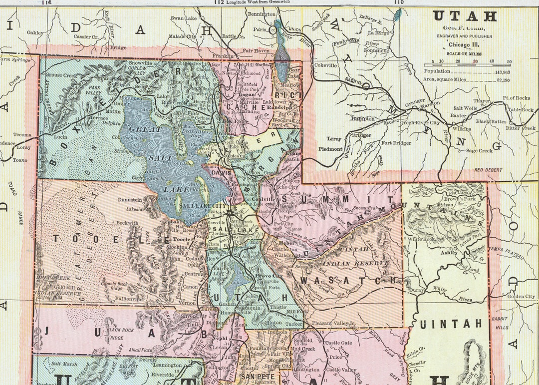 Antique Map of Utah - Published 1888 - Etsy