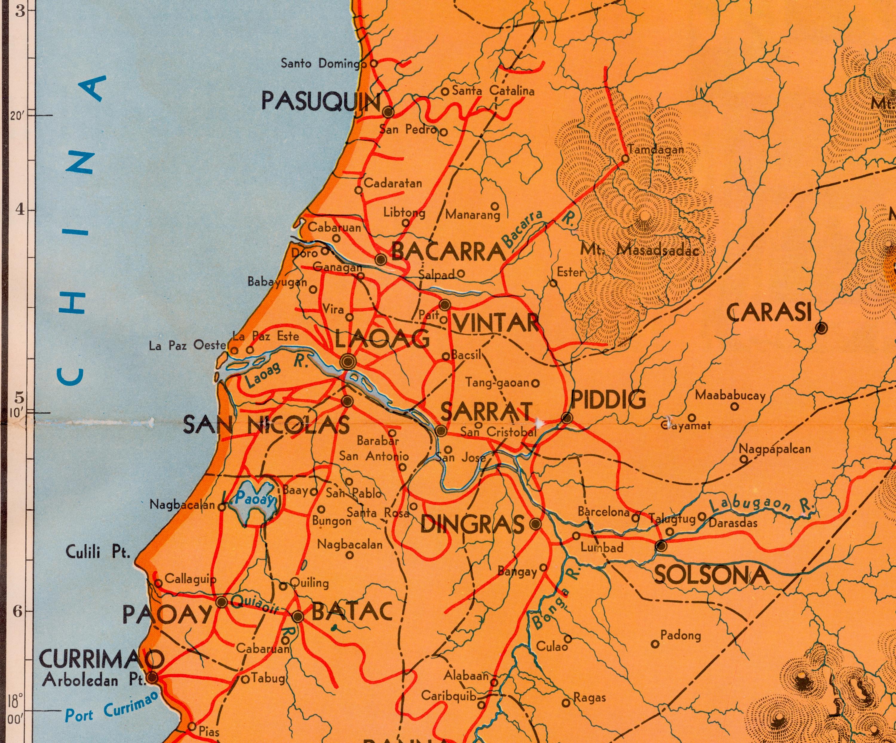 Ilocos Norte, Philippines - RARE Large Vintage 1959 Map - Laoag - Badoc ...
