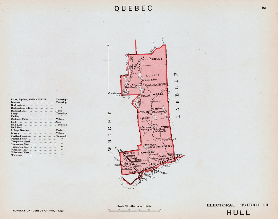 Antique Map of Hull Quebec Canada 1915 Vintage Electoral - Etsy