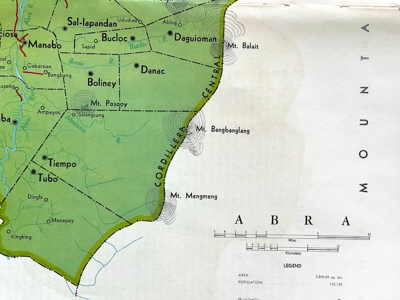 1959 Large Rare Vintage Map of Abra, the Philippines - Bangued - La Paz ...