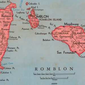 Romblon, Philippines - RARE Large Vintage 1959 Map - Sibuyan - Tablas ...