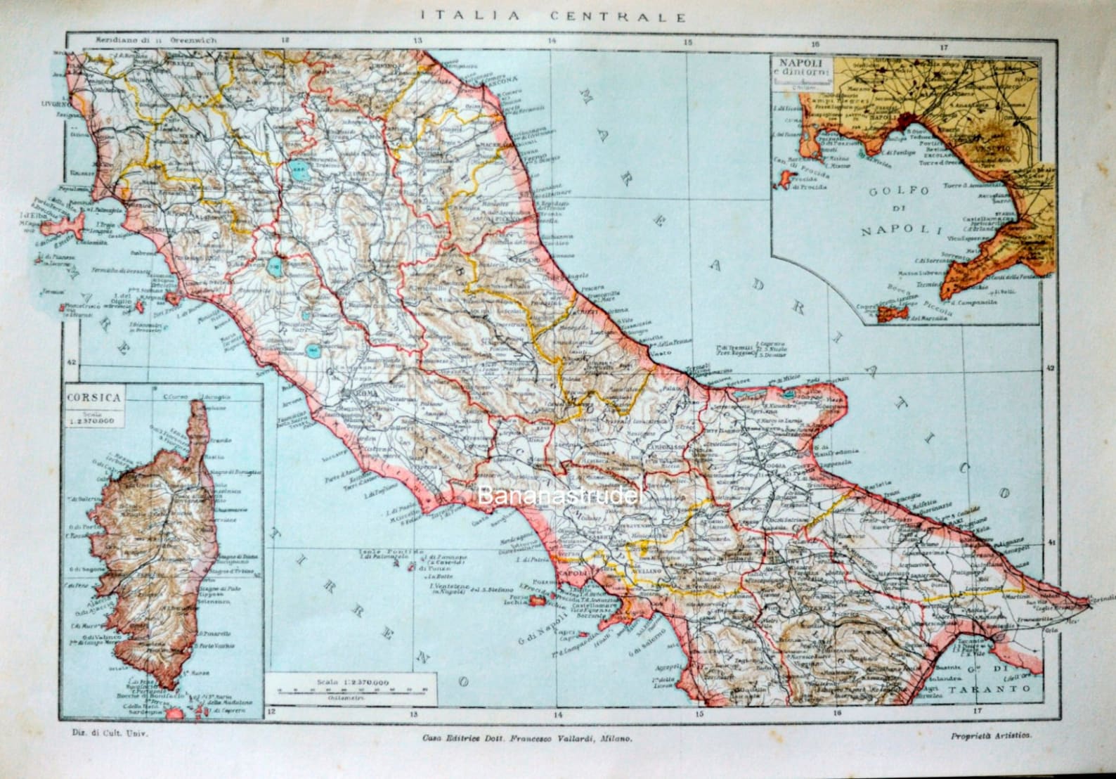 1907 Antique Map of Central Italy - Antique Italy Map (central ...