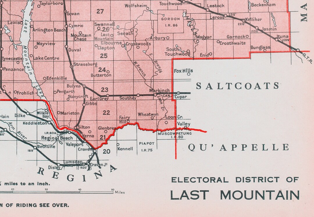 Antique Map of Last Mountain, Saskatchewan, Canada 1915 Vintage ...