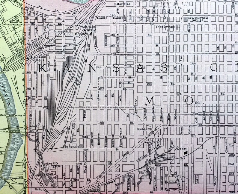 1895 Antique Map of Kansas City, Main Portion - LDN - Etsy