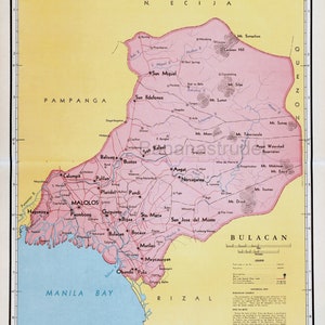 Bulacan, Philippines - RARE Large Vintage 1959 Map - Malolos ...
