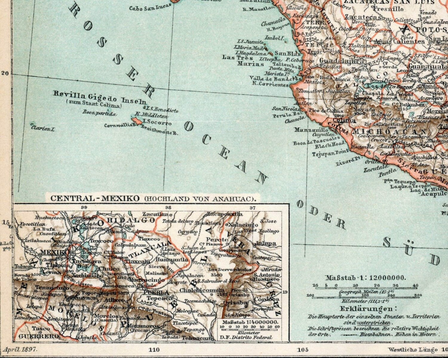1894 Antique Map of Mexico - Mexico Antique Map - Inset of Anahuac ...