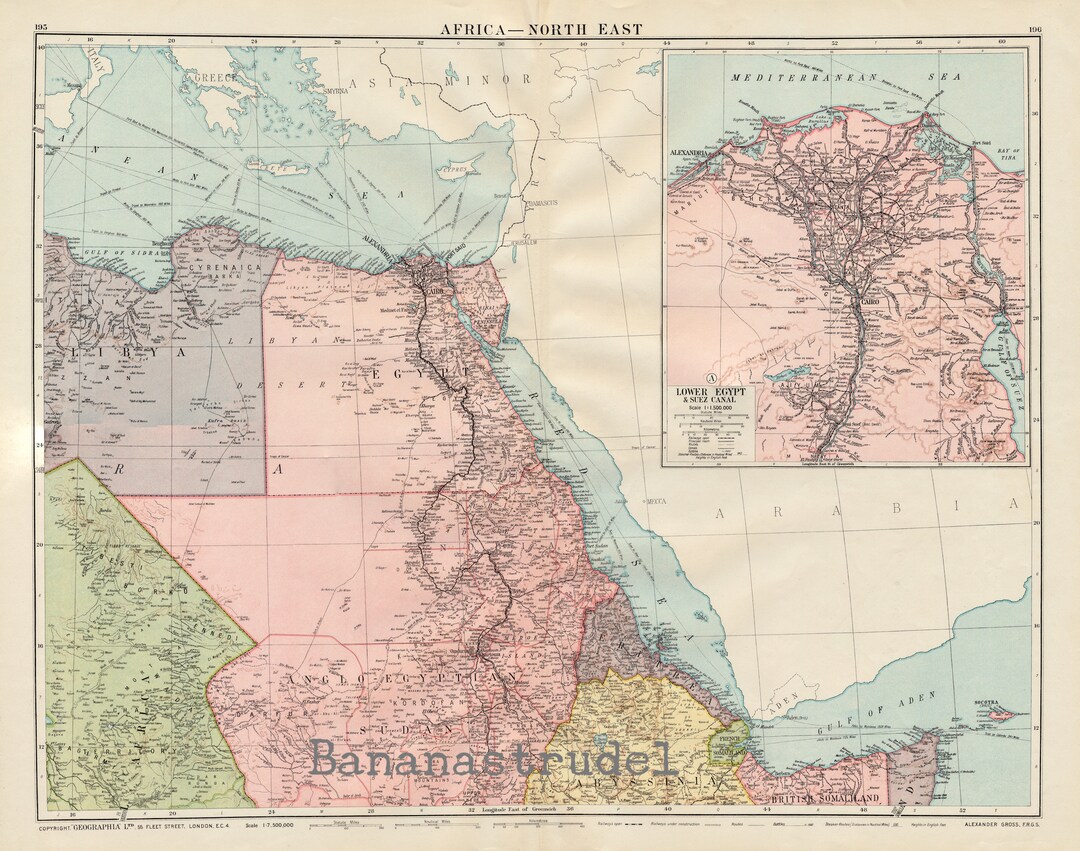 Antique Poster-sized Map of Africa (north East) - Sudan - Egypt - Libya ...
