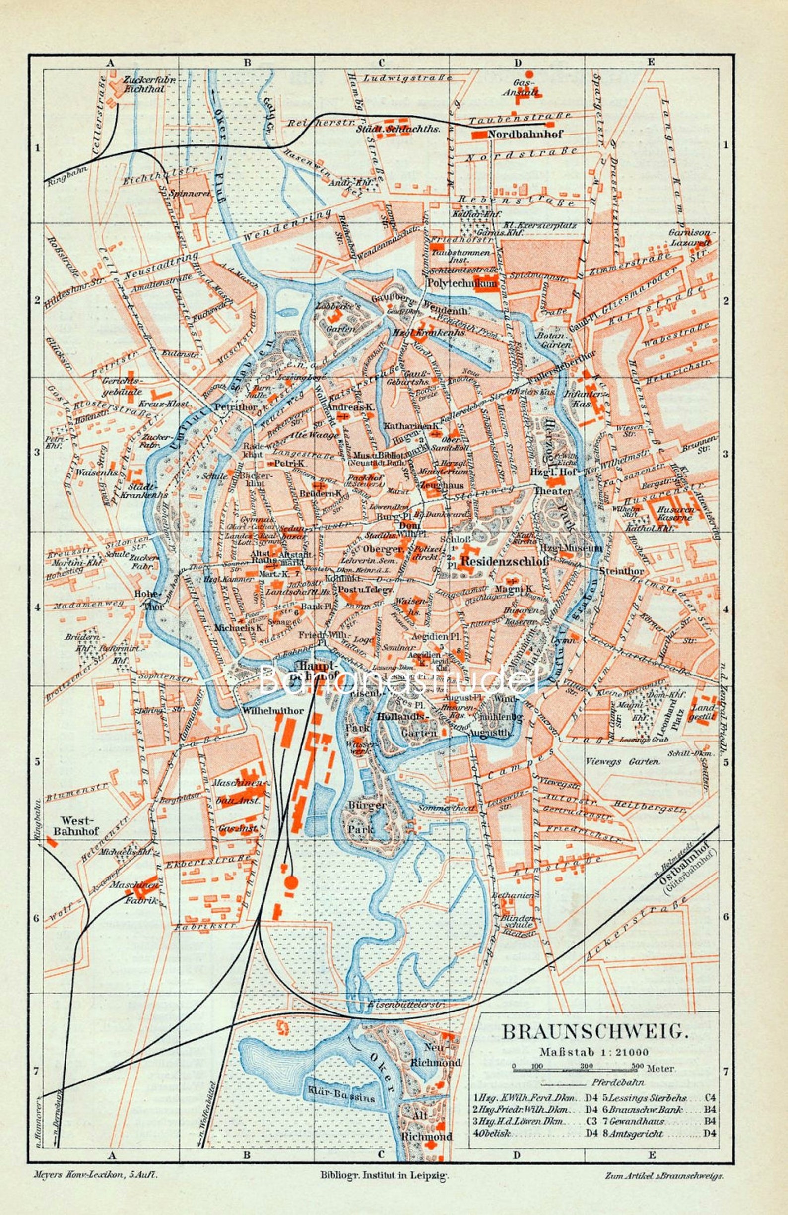 1895 German Vintage Map of Braunschweig Version 2 Vintage | Etsy