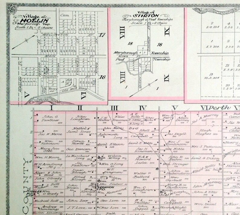 1906 Rare Large Antique Map of Maryborough Township, Wellington County ...