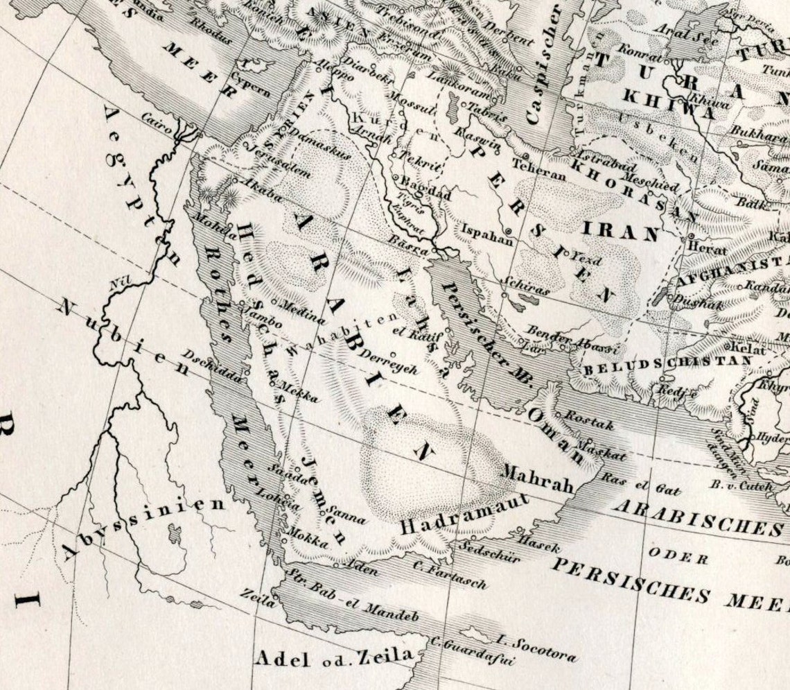 1860 German Vintage Map Asia Black and White - Etsy