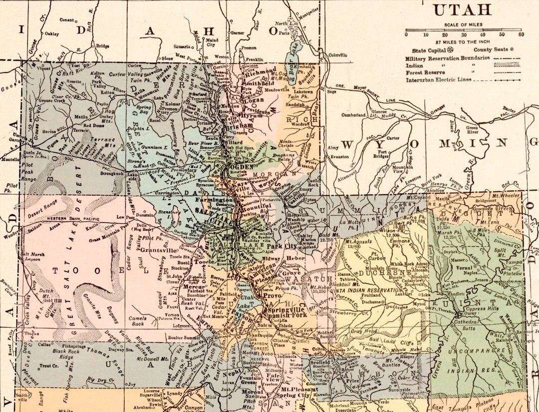Antique Map of Utah Published 1919 - Etsy