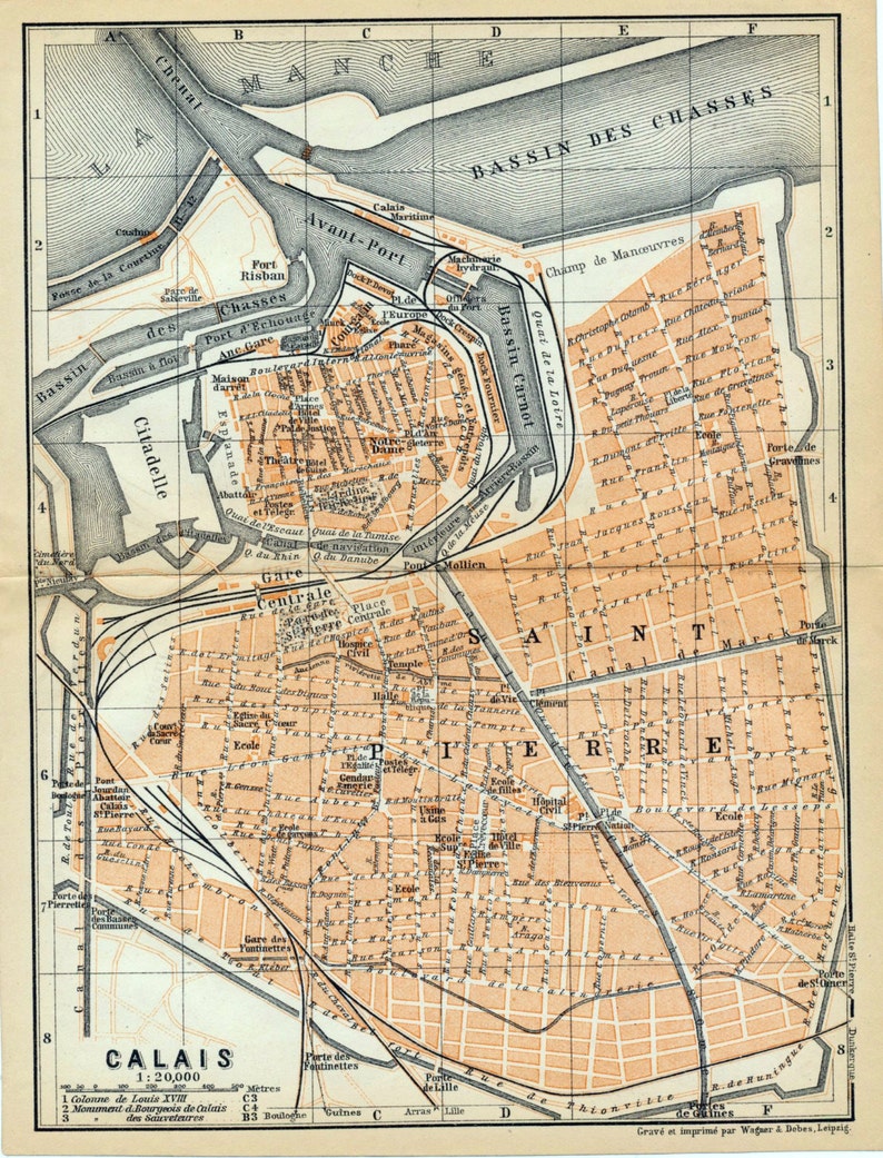 Antique Map of Calais France 1905 Vintage City Map Old - Etsy