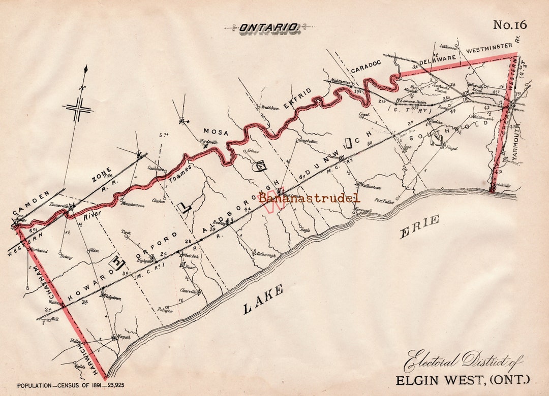 Antique Map of Elgin West - 1895 Electoral Map - Orford - Aldborough ...