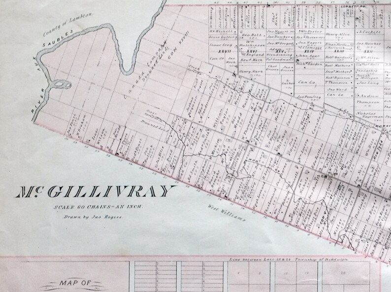 1878 Large Antique Map of Mcgillivray - Clandeboye - Mount Brydges ...