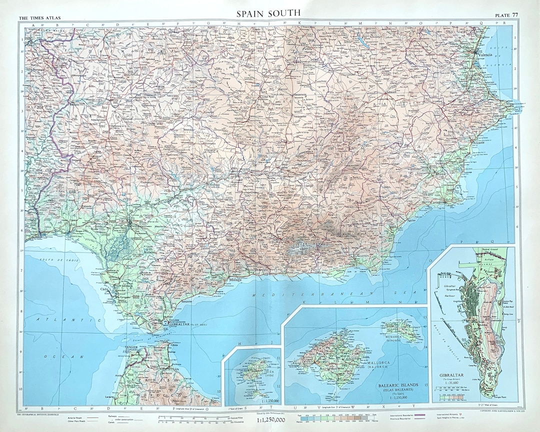 Vintage Map of Southern Spain - Large 1958 Map - Ibiza - Balearic ...