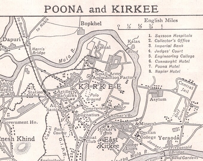 Vintage Map of Poona and Kirkee, India 1924 Map - Etsy