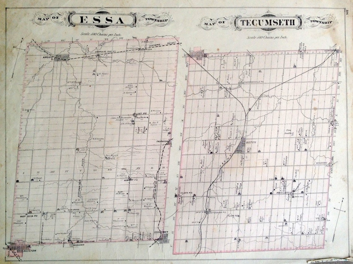 1881 Rare Large Antique Map of Essa and Tecumseth Townships - Etsy