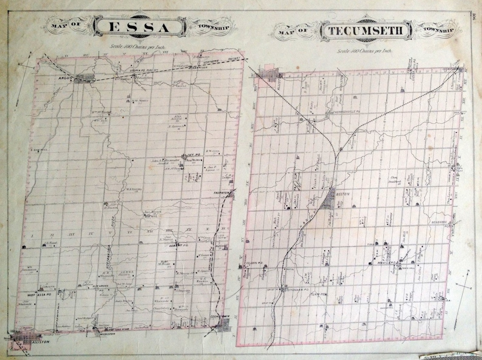 1881 Rare Large Antique Map of Essa and Tecumseth Townships - Etsy