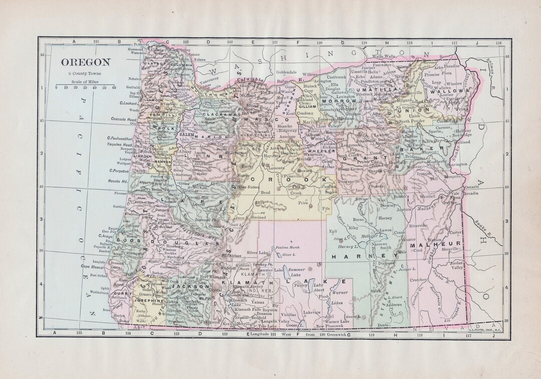 1901 Antique Map of Oregon - Etsy