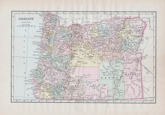 1901 Antique Map of Oregon | Etsy