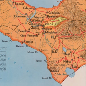 Camarines Sur, Philippines - RARE Large Vintage 1959 Map - Naga City ...