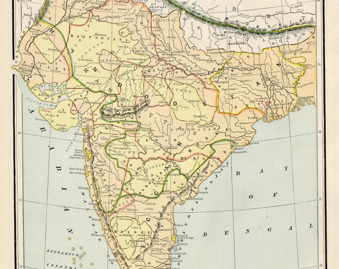 1892 Antique Map of British India - Etsy