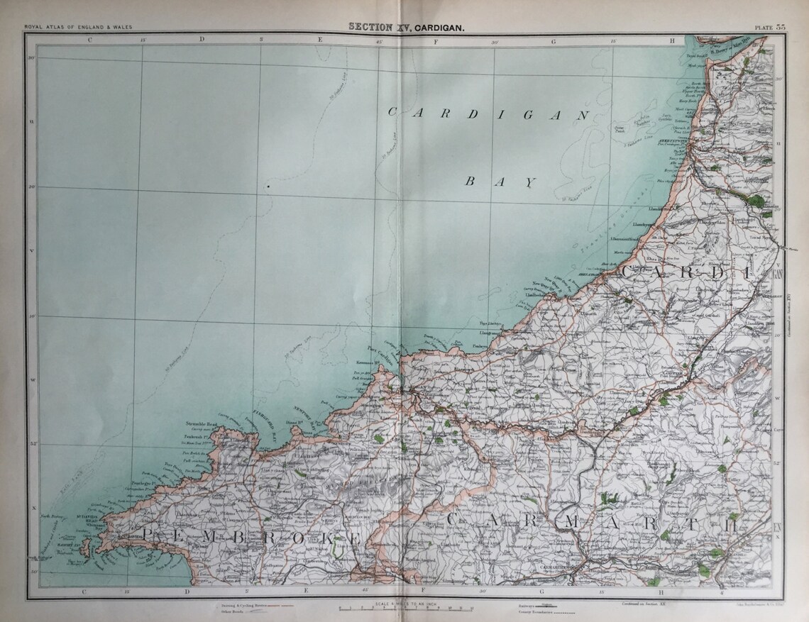 1898 Antique Map of Cardigan and Environs the UK Large Map | Etsy