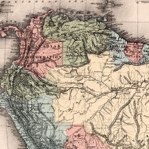 1880 Antique Handcolored Map of South America - Brazil - Argentina ...