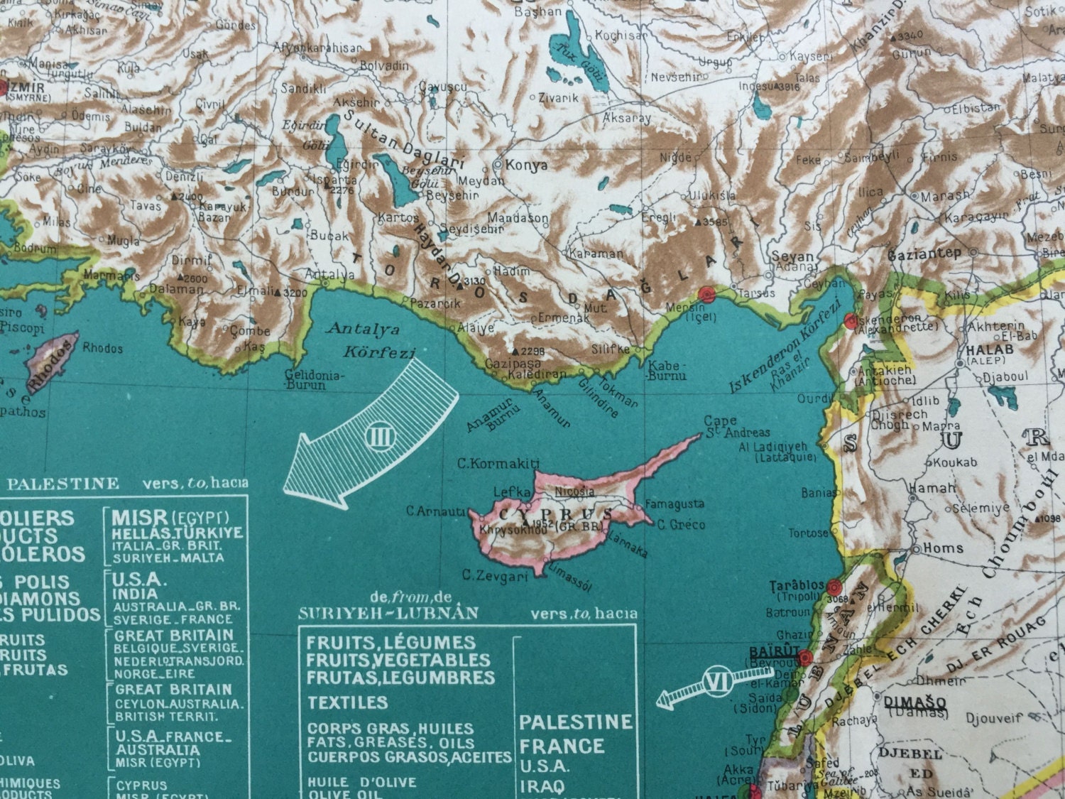 1950 Large Vintage Map of the Eastern Mediterranean | Etsy