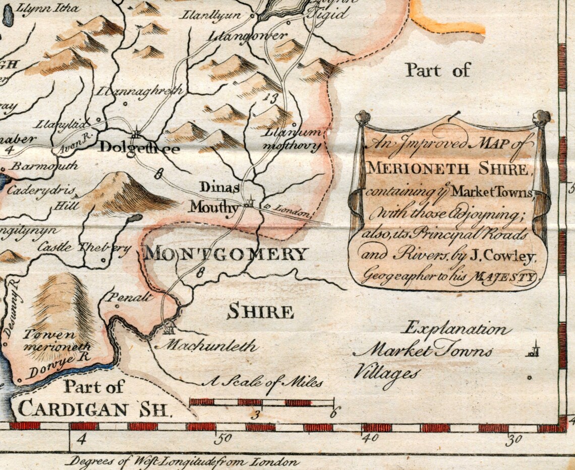 1744 Antique Map of Merioneth Shire Wales Map Hand - Etsy