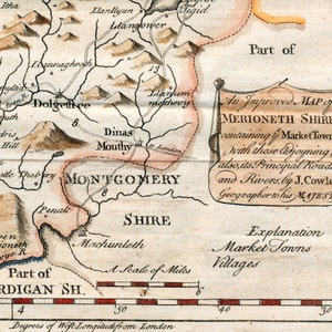 1744 Antique Map of Merioneth Shire - Wales Map - Hand Coloured Wales ...