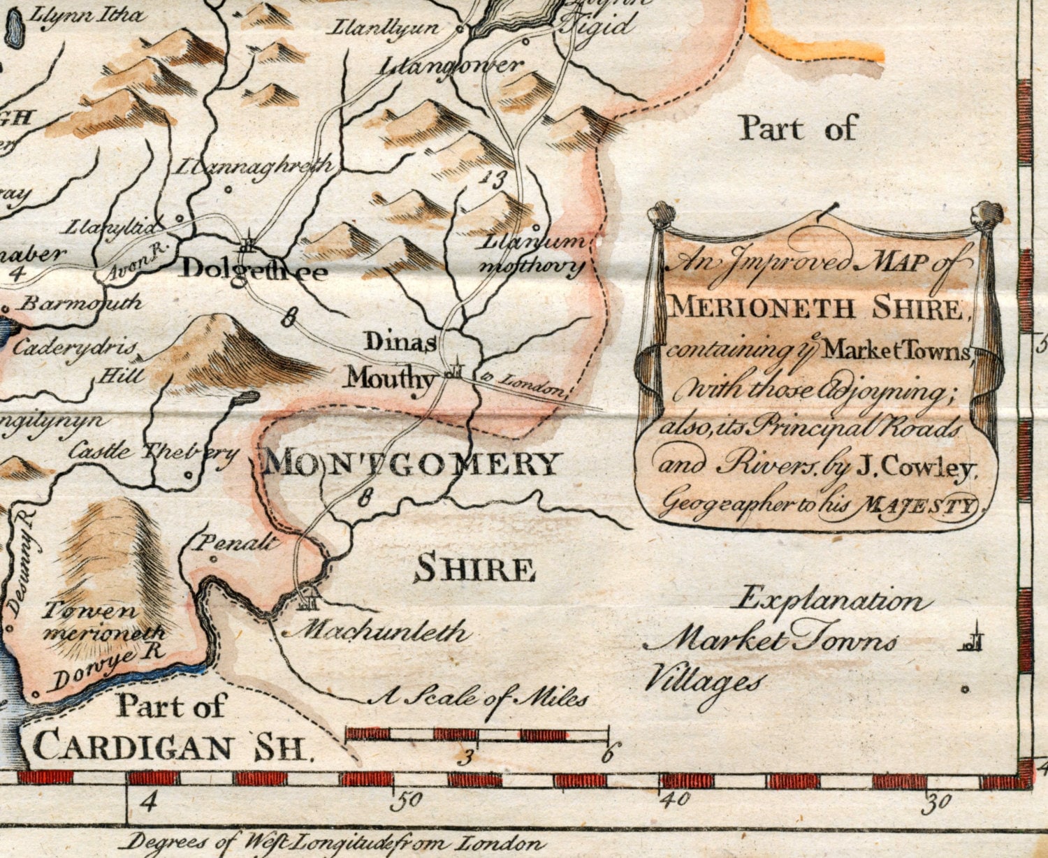 1744 Antique Map of Merioneth Shire Wales Map Hand - Etsy