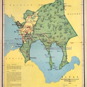 1959 Large Rare Vintage Map of Rizal, the Philippines - Manila - Quezon ...