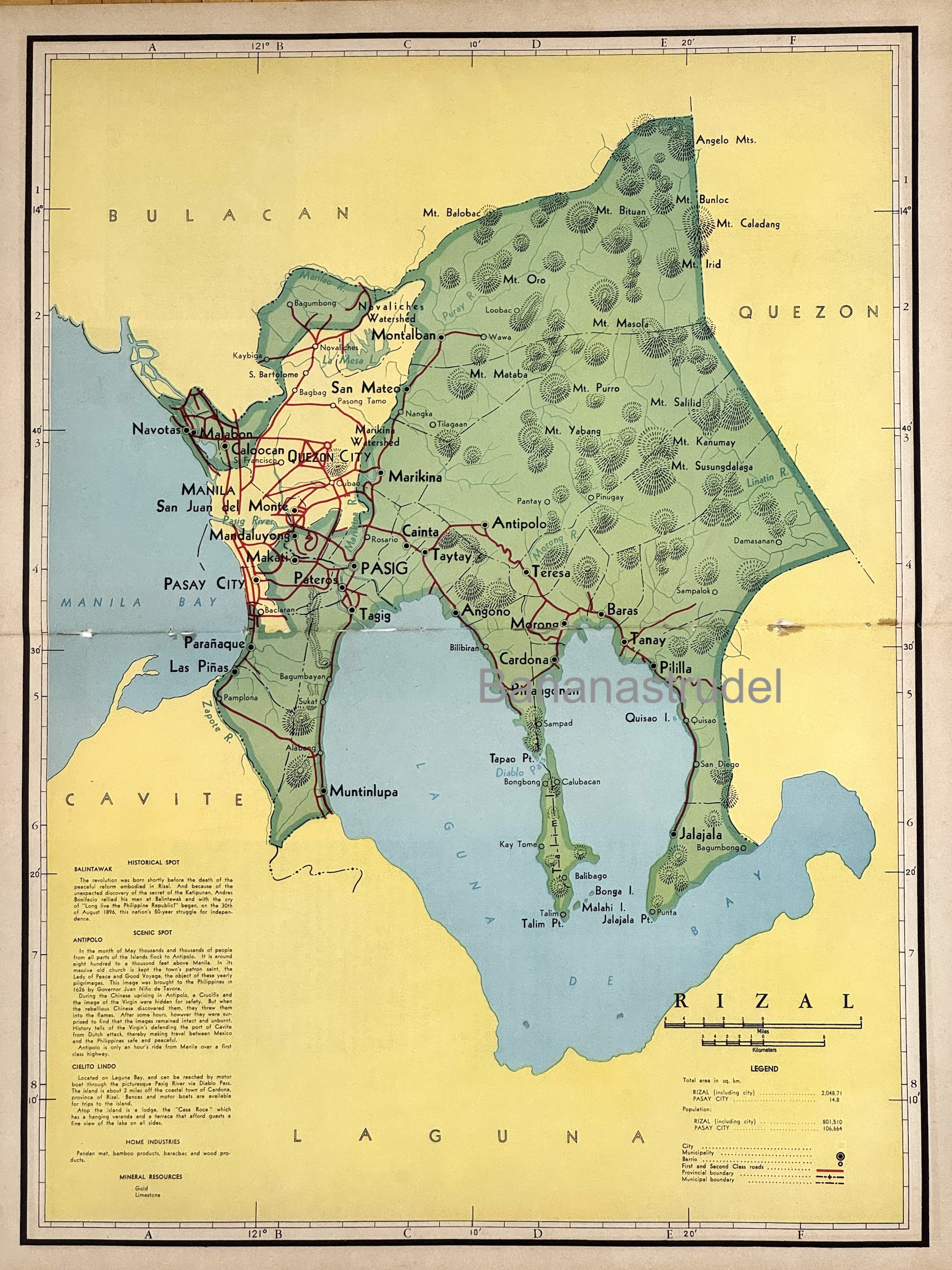 1959 Large Rare Vintage Map of Rizal, the Philippines - Manila - Quezon ...