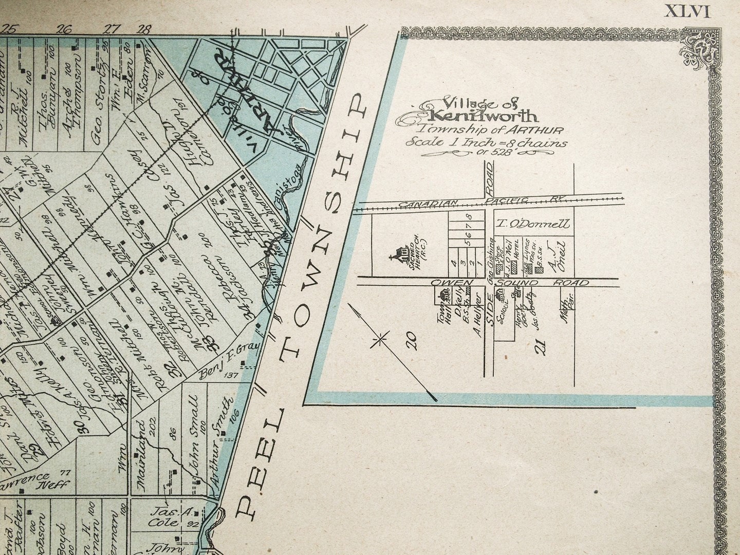 1906 Rare Large Vintage Map of Arthur Township, Wellington County ...