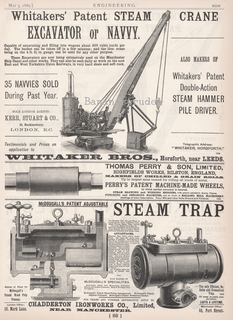 Page of Antique Advertisements for Steam Cranes and Steam Traps ...
