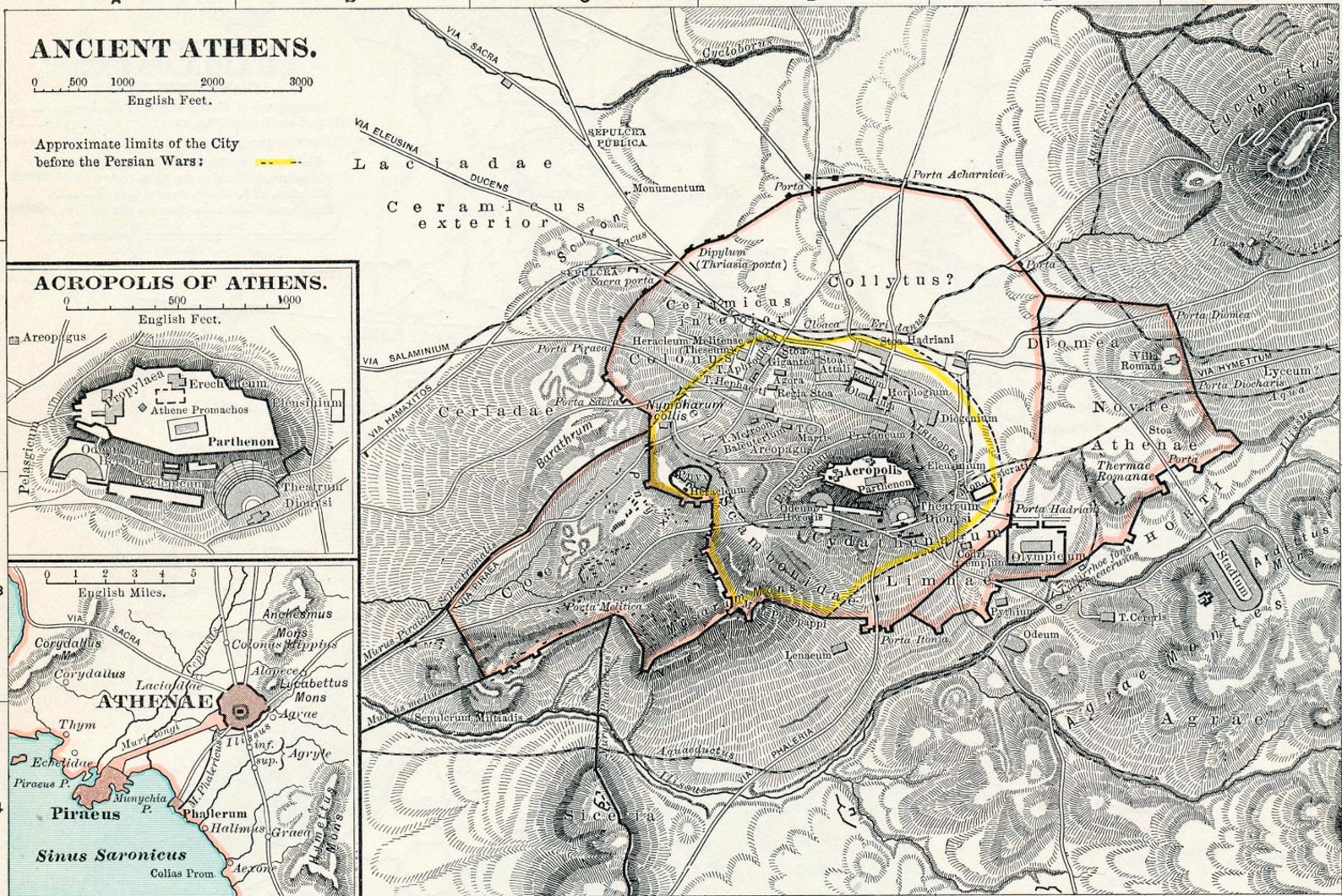1902 Vintage Map of Athens and Rome Vintage City Map Old | Etsy